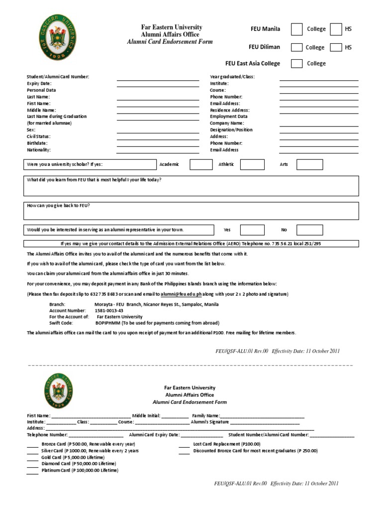 FEU Alumni ID Application Form 2012 PDF | PDF | Business
