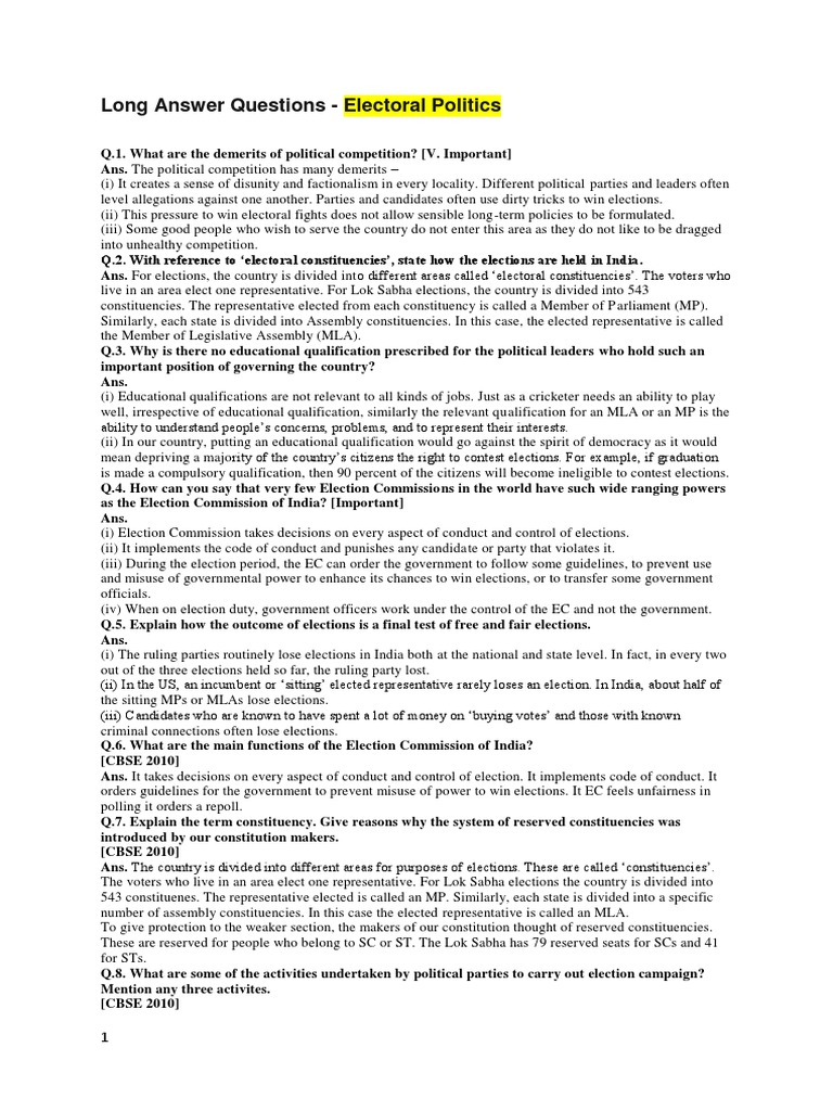 Electoral Politics Civics Grade 9 Notes | PDF | Elections | Voting