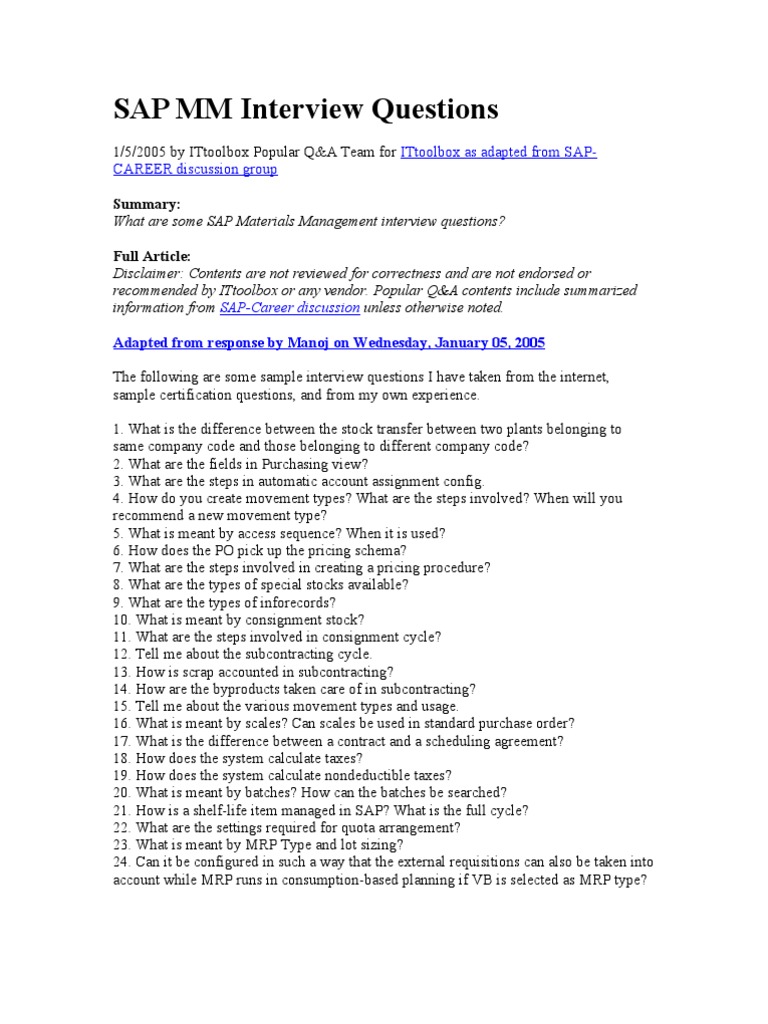 SAP MM Interview Questions | Business