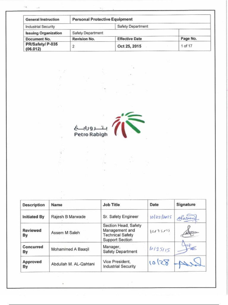 PR-CSF-CSS-P-035 Ppe | PDF | Personal Protective Equipment | Safety