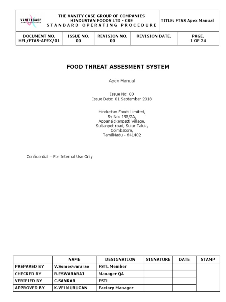 Taccp and Vaccp Manual - HFL | PDF | Supply Chain | Risk Management