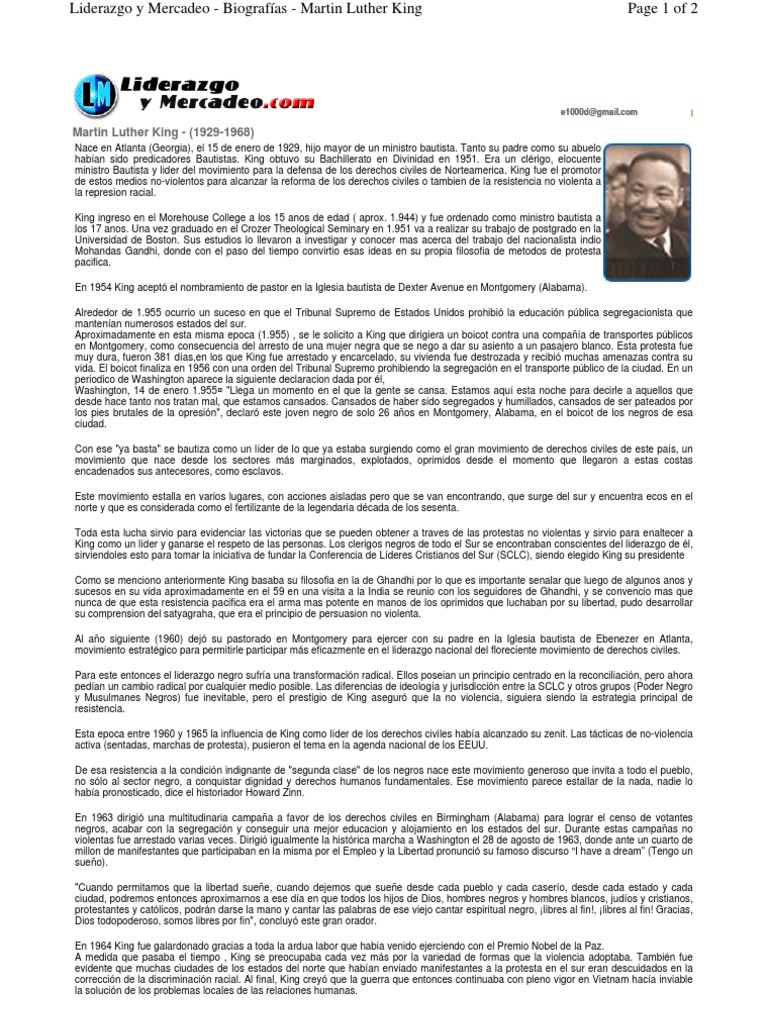 Martin Luther King Biografia | PDF | Martin Luther King hijo. | Justicia
