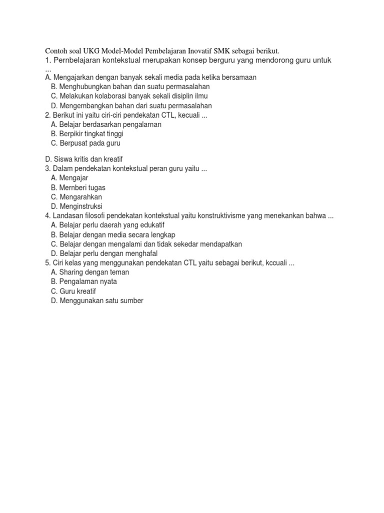 Contoh Soal UKG Model Pembelajaran | PDF