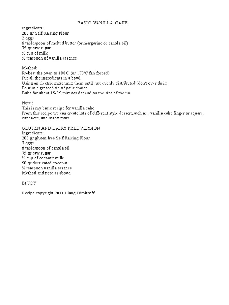 Basic Vanilla Cake PDF | PDF