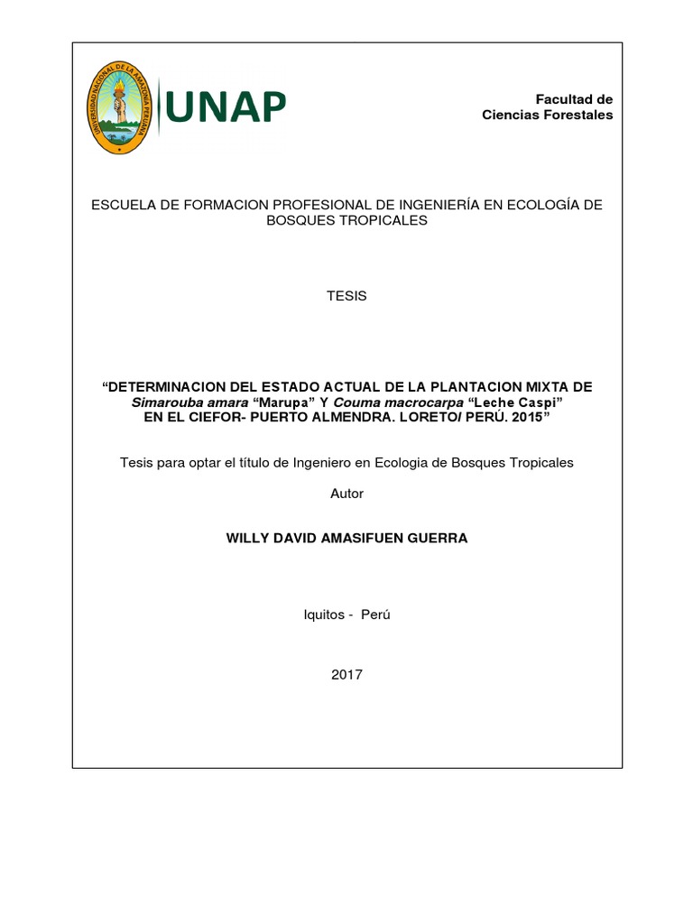 Evaluación Plantación Mixta Marupa y Leche Caspi | PDF | Suelo | Los ...