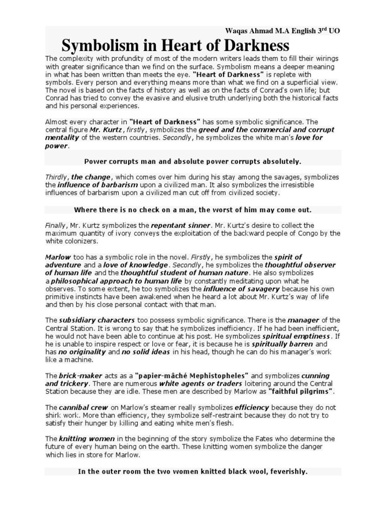 Symbolism in Heart of Darkness | PDF | Heart Of Darkness | Kurtz (Heart ...