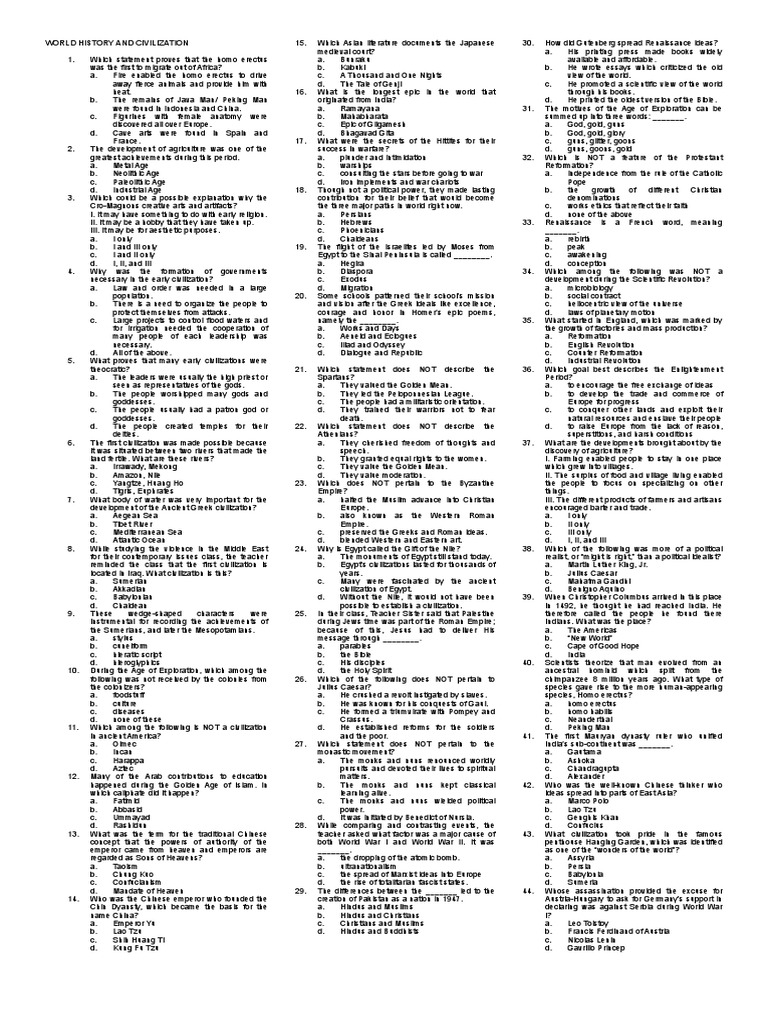 World History and Civilizations 1 2 Test | PDF | Roman Empire | Cuneiform