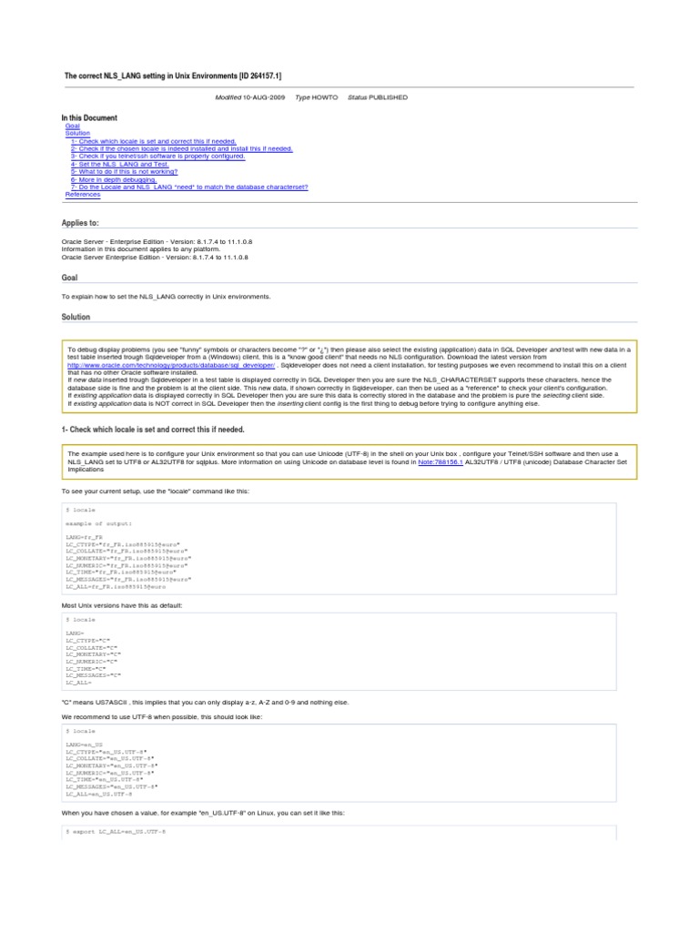 Nls Lang On Unix | PDF | Oracle Database | Secure Shell