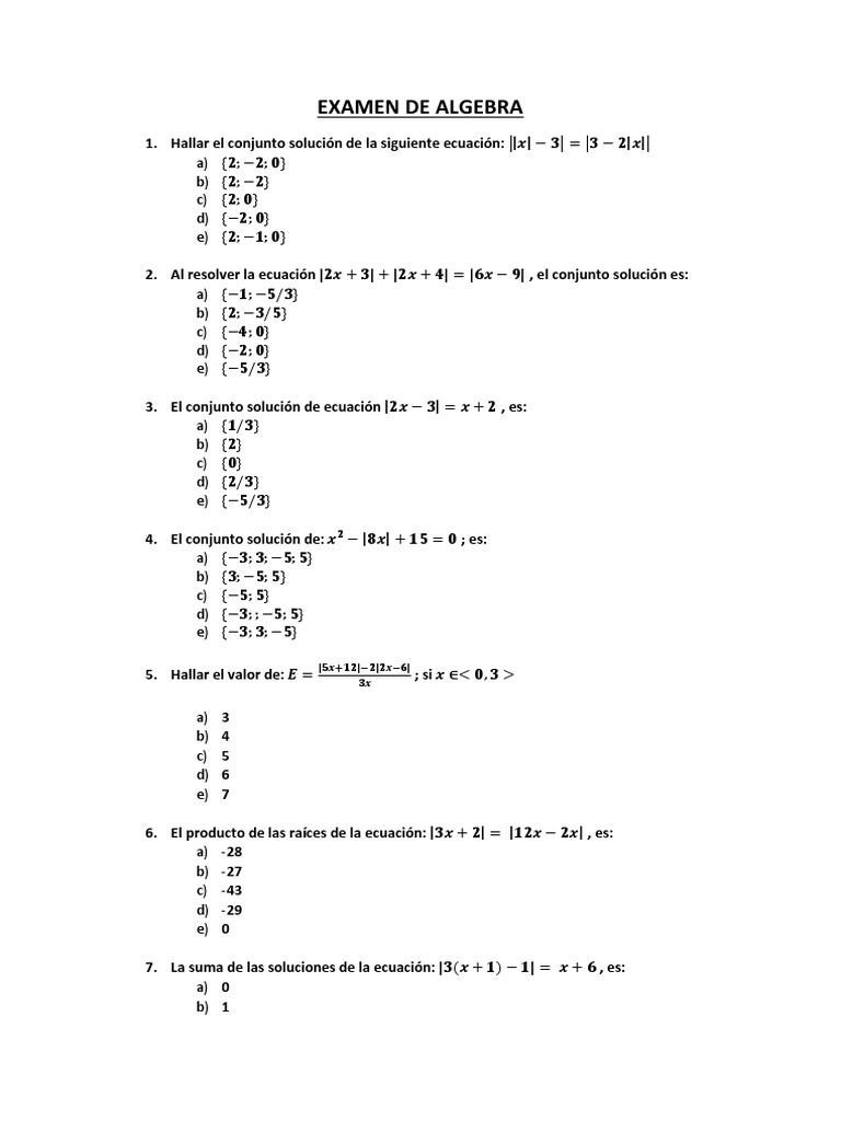 Examen de Algebra | PDF