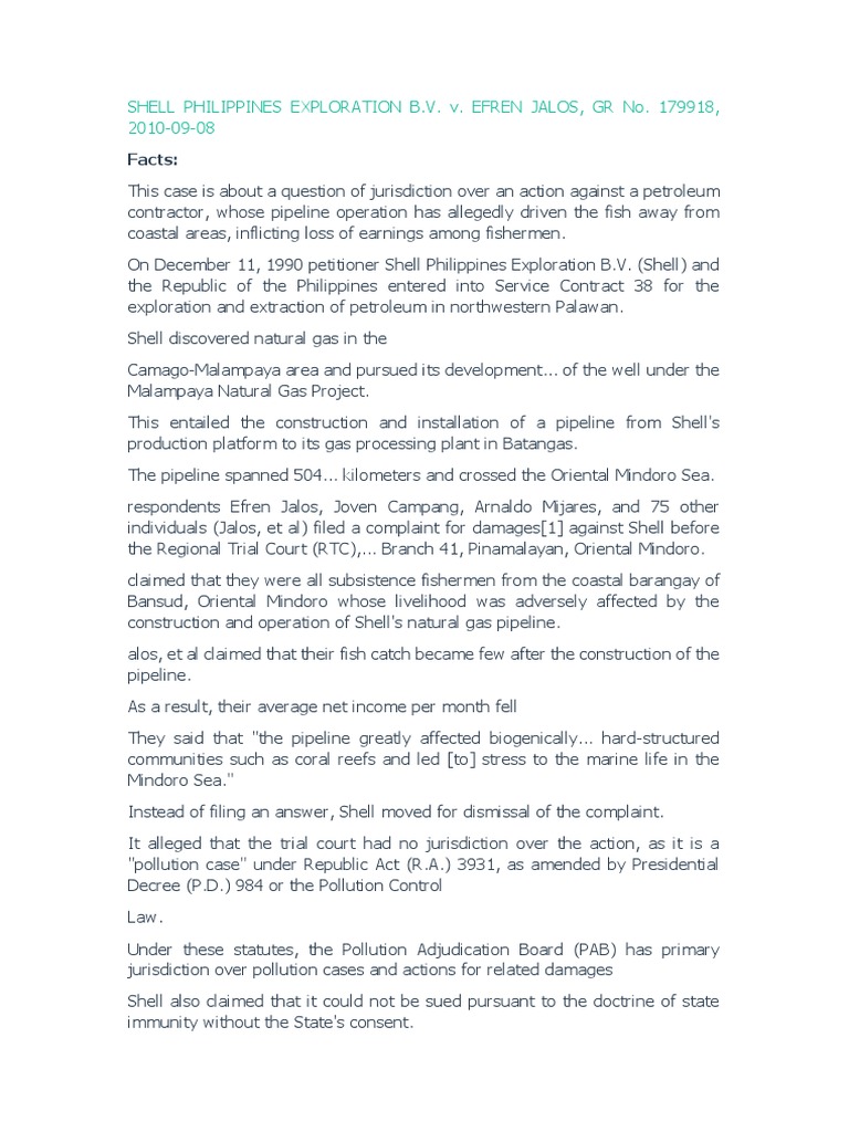 Shell Philippines Exploration B.V. v. Efren Jalos | PDF | Sovereign ...