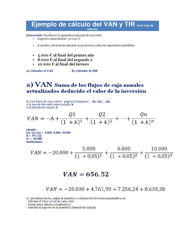 Ejemplo de Cálculo Del VAN y TIR | PDF | Hoja de cálculo | Interés