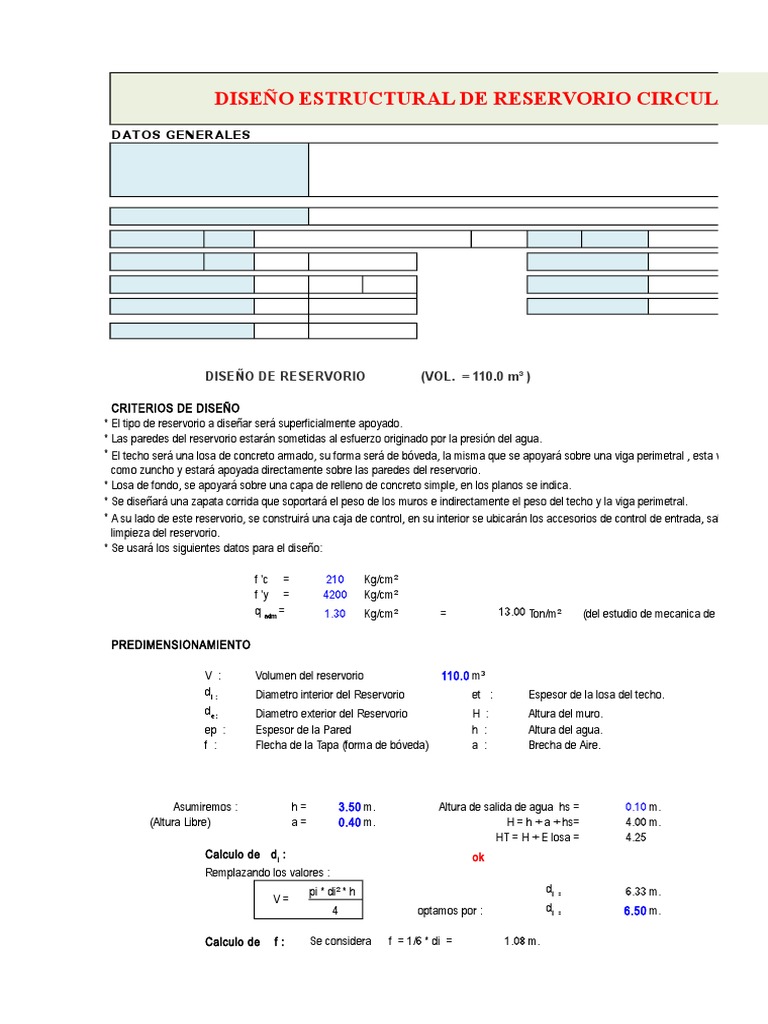 Diseño de Reservorio de Concreto Armado Circular | PDF | Hormigón | Presión