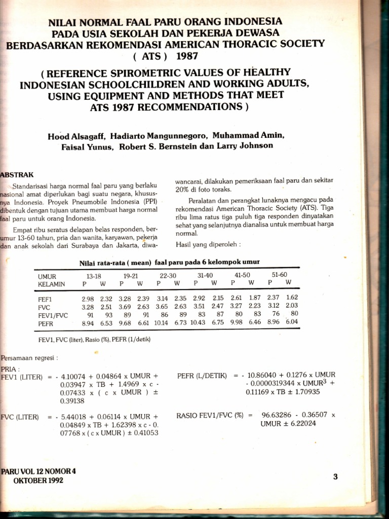Nilai Normal Faal Paru Indonesia | PDF | Sains & Matematika