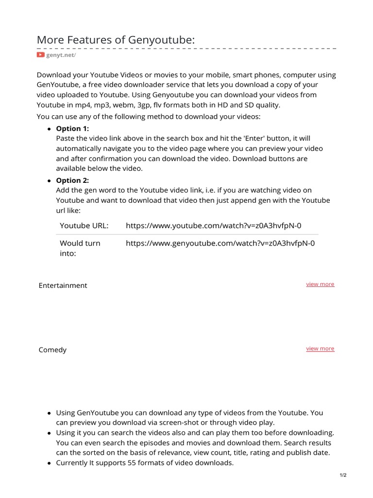 More Features of Genyoutube | PDF