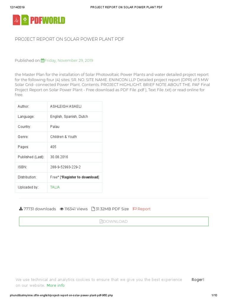 Solar Power Plant Project Report PDF | PDF | Solar Power | Photovoltaic ...
