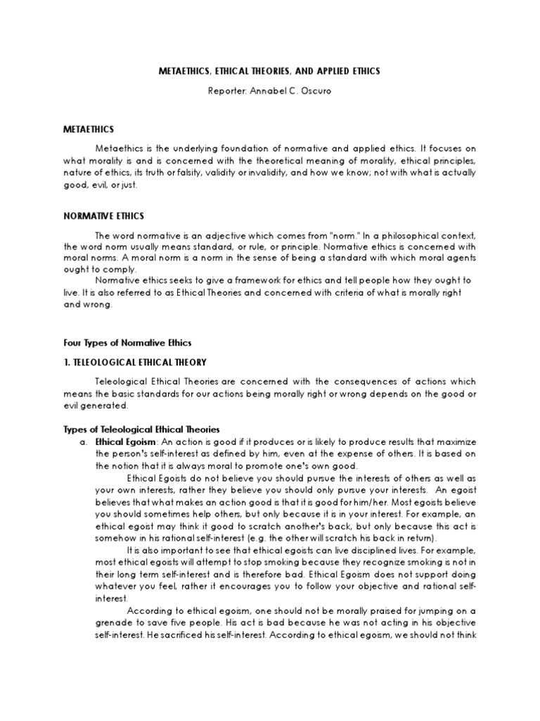 Metaethics, Normative Ethics, and Applied Ethics | PDF | Virtue Ethics ...