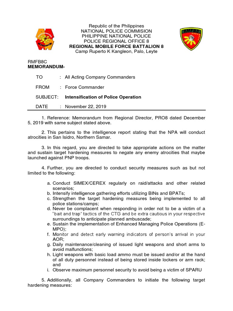 Memo To All Coys Re Intensification of Police Operation | PDF | Police ...