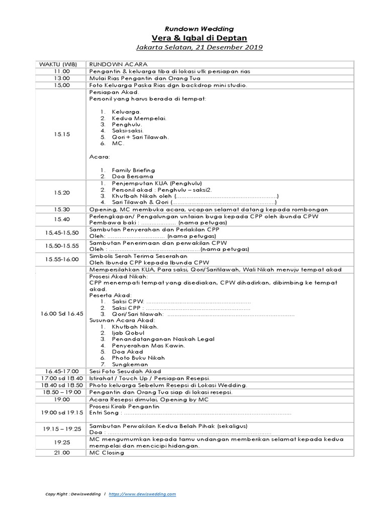 Contoh Rundown Acara Wedding Gratis Contoh Program Keren Canva