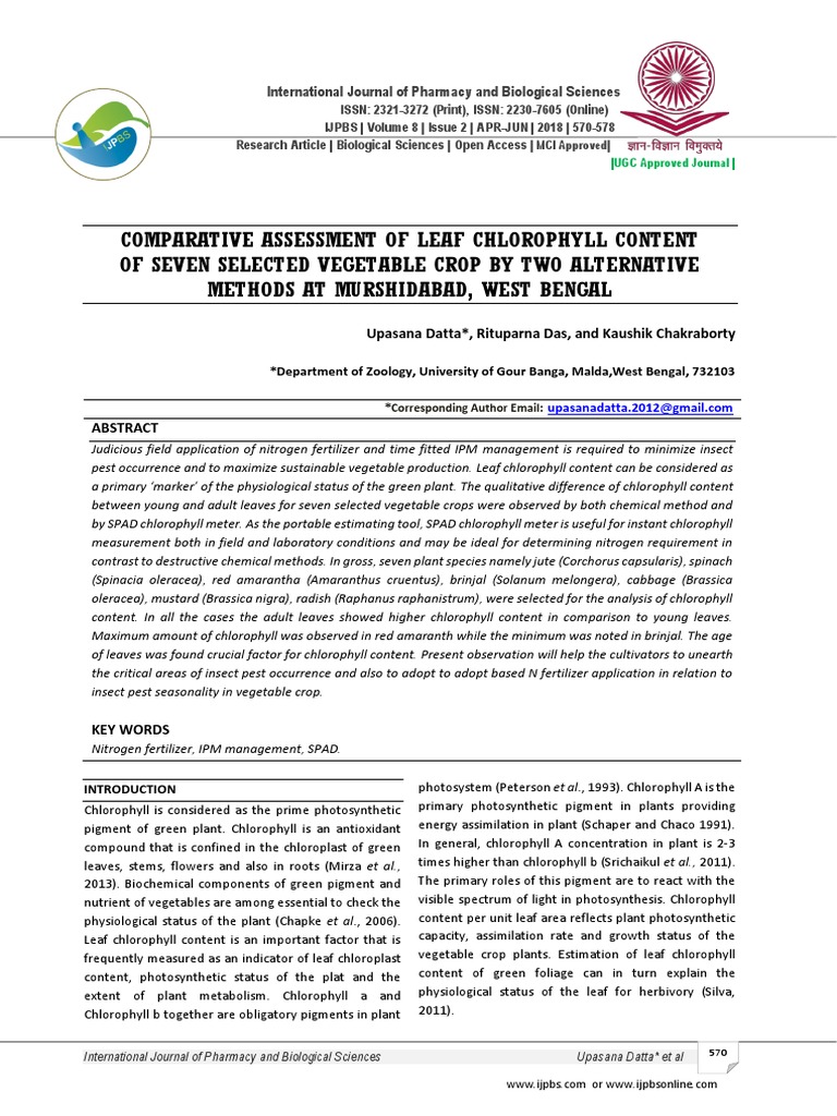 Ijpbs 5b22b23ca40c4 | Download Free PDF | Leaf | Chlorophyll
