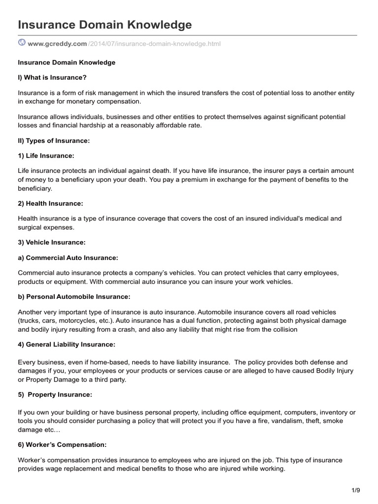 Insurance Domain | PDF | Life Insurance | Vehicle Insurance