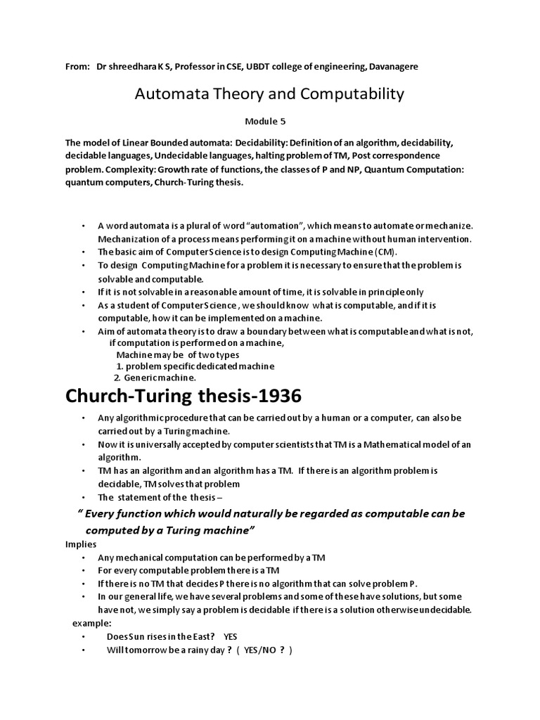 Automata Theory and Computability Module 5 | PDF | Time Complexity ...