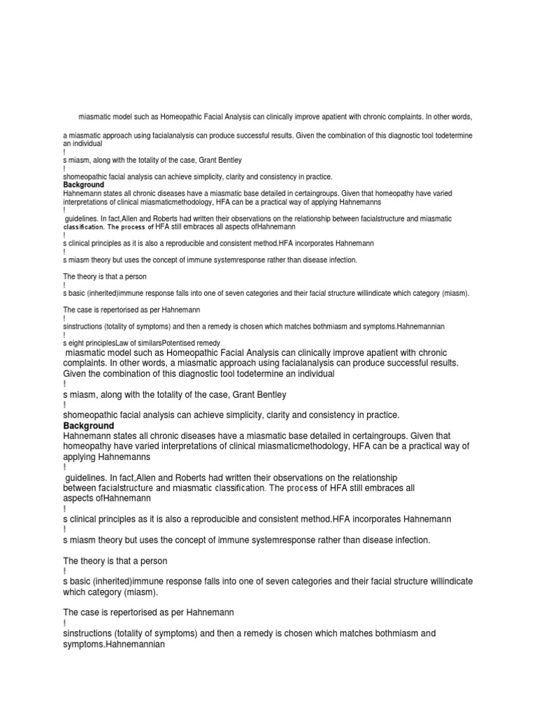 Miasmatic Model Such As Homeopathic Facial Analysis Can Clinically ...