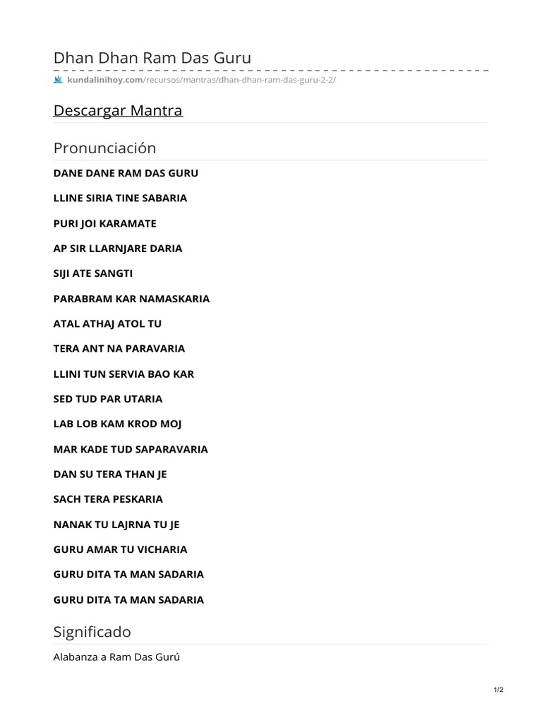 Mantra Dhan Dhan Ram Das Guru | PDF | Religión y espiritualidad