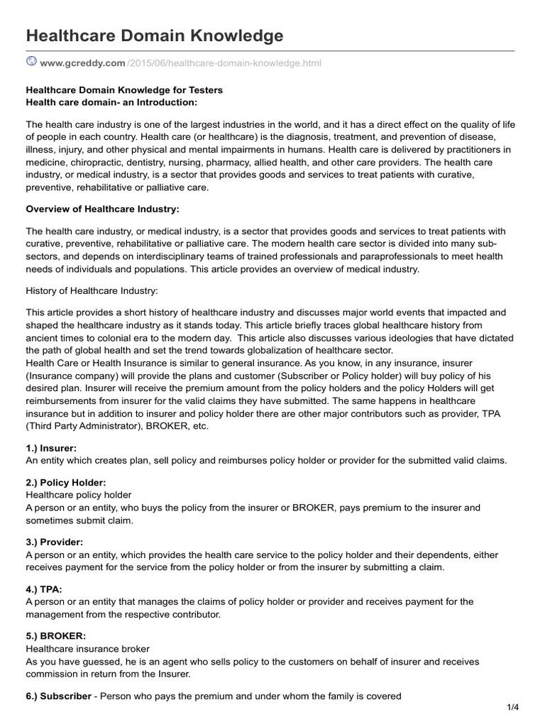 Healthcare Domain Knowledge PDF | PDF | Healthcare Industry | Insurance