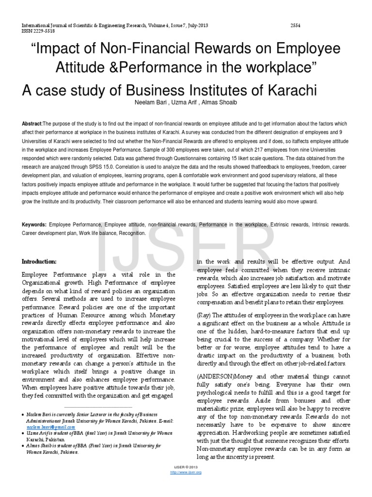 Impact of Non Financial Rewards On Employee Attitude Performance in The ...