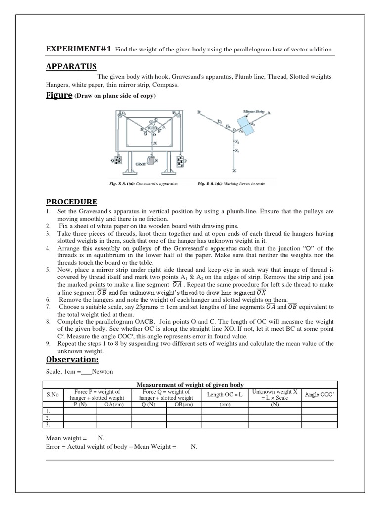Practicals | PDF | Weight | Force