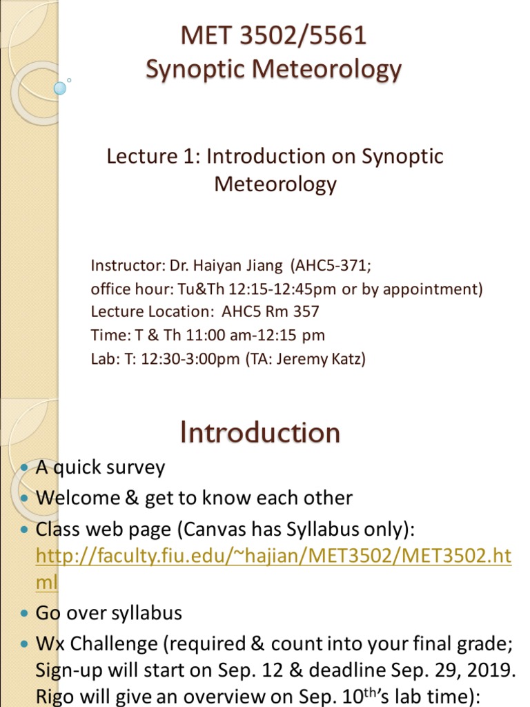 MET3502 Synoptic Lec1 | PDF | Tropical Cyclones | Meteorology