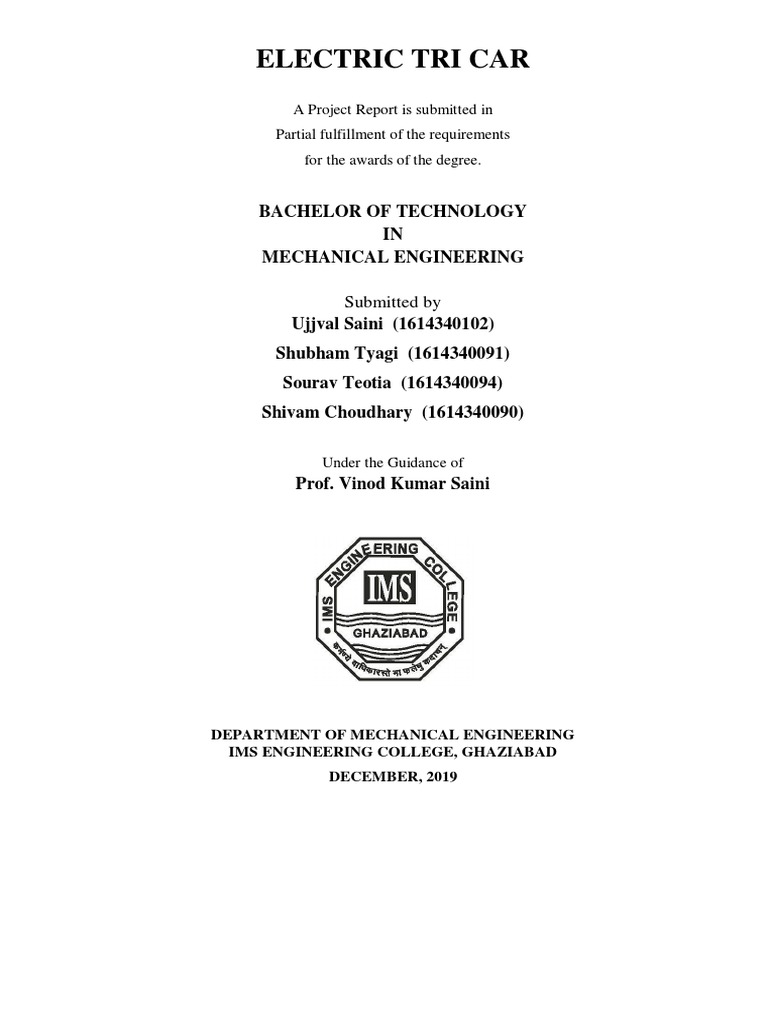 Project Report | PDF | Electric Vehicle | Engines