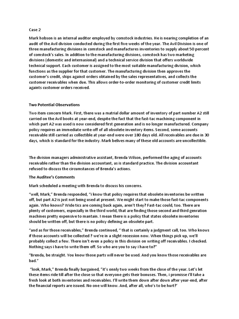 Auditor faces pressure to ignore inventory and receivables issues | PDF ...