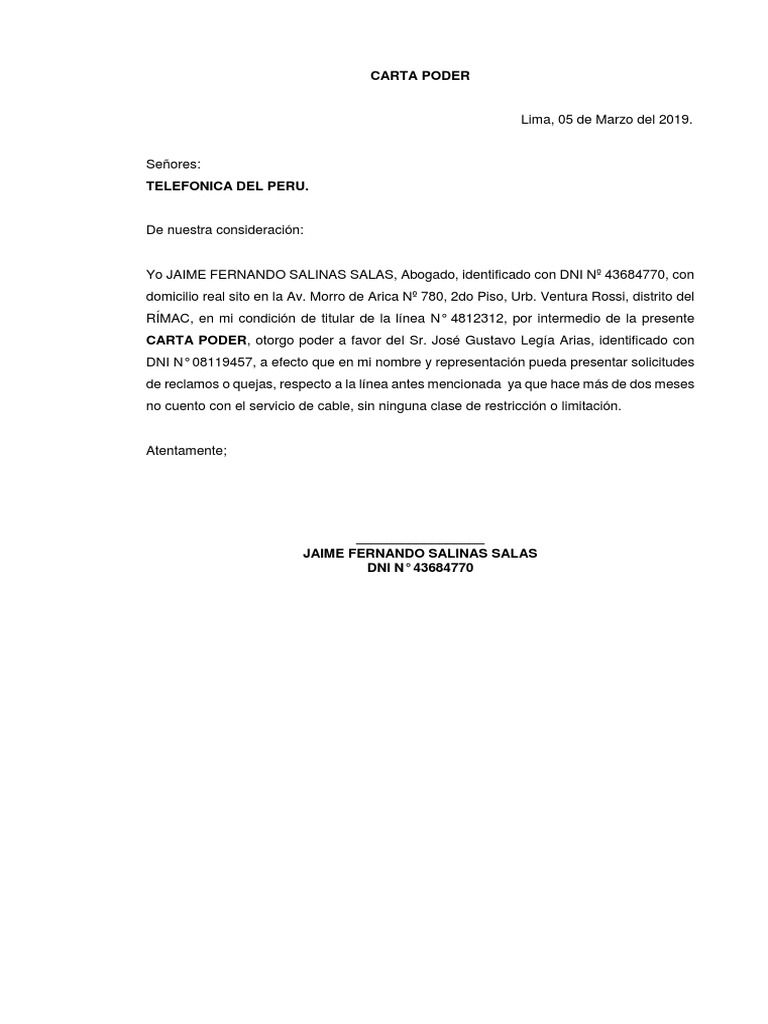 CARTA PODER - Docx DR Salinas Salas | PDF