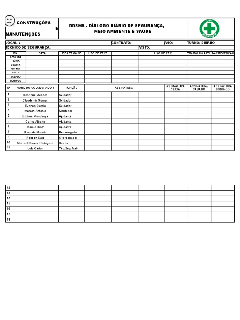 Modelo de Formulario de DDS.Xls | Natureza