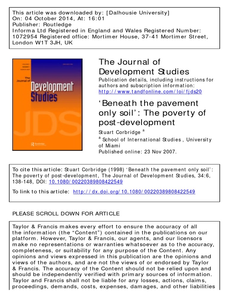 Beneath The Pavement Only Soil': The Poverty of Post Development-Stuart ...