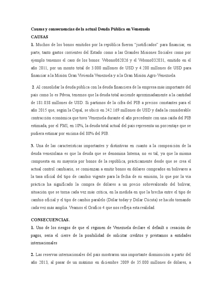 Deuda Pública Venezuela: Causas y Consecuencias | PDF | Deuda gubernamental | Venezuela
