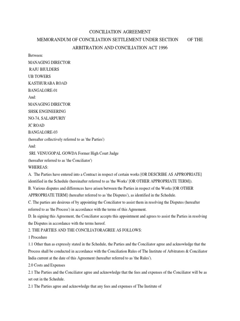 Conciliation Agreement | PDF | Arbitration | Civil Law (Legal System)
