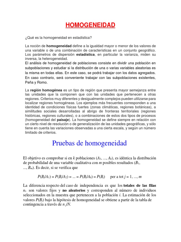 Homogeneidad en Estadística: Definición y Pruebas | PDF | Muestreo ...