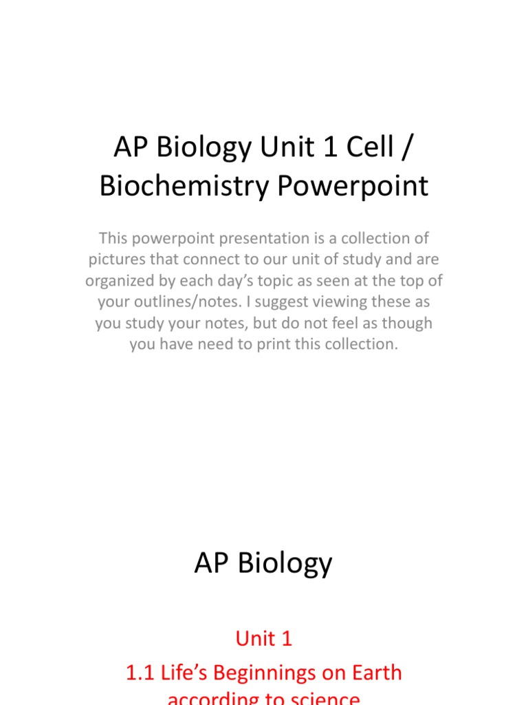 AP Biology Unit 1: Biochemistry Overview | PDF | Cell (Biology) | Cell ...