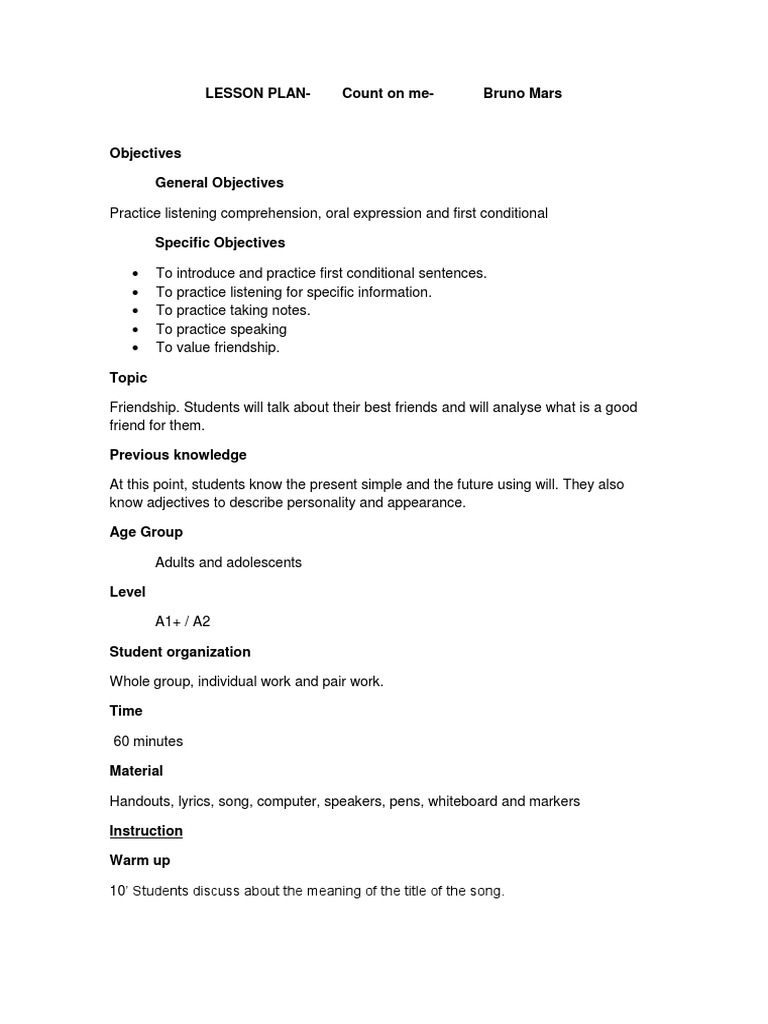 Lesson Plan Count On Me | PDF | Lesson Plan | Language Mechanics