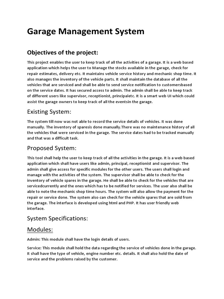 Garage Management System Abstract | PDF | Php | Floppy Disk