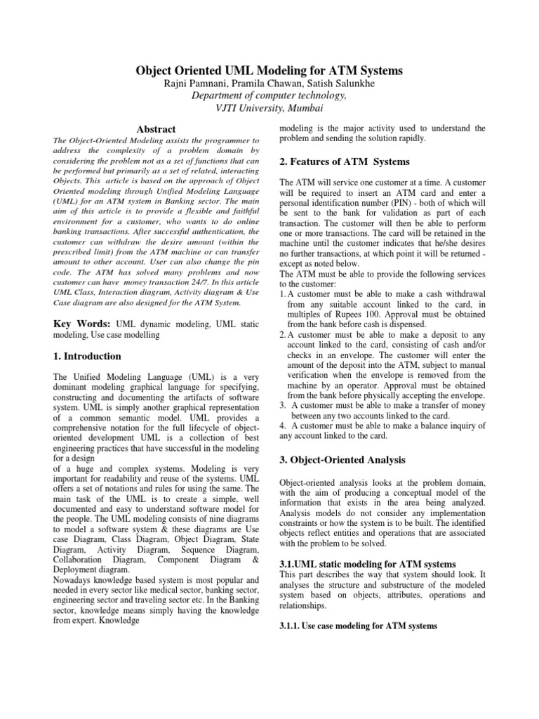 Object Oriented UML Modeling For ATM Systems | PDF | Unified Modeling Language | Automated ...