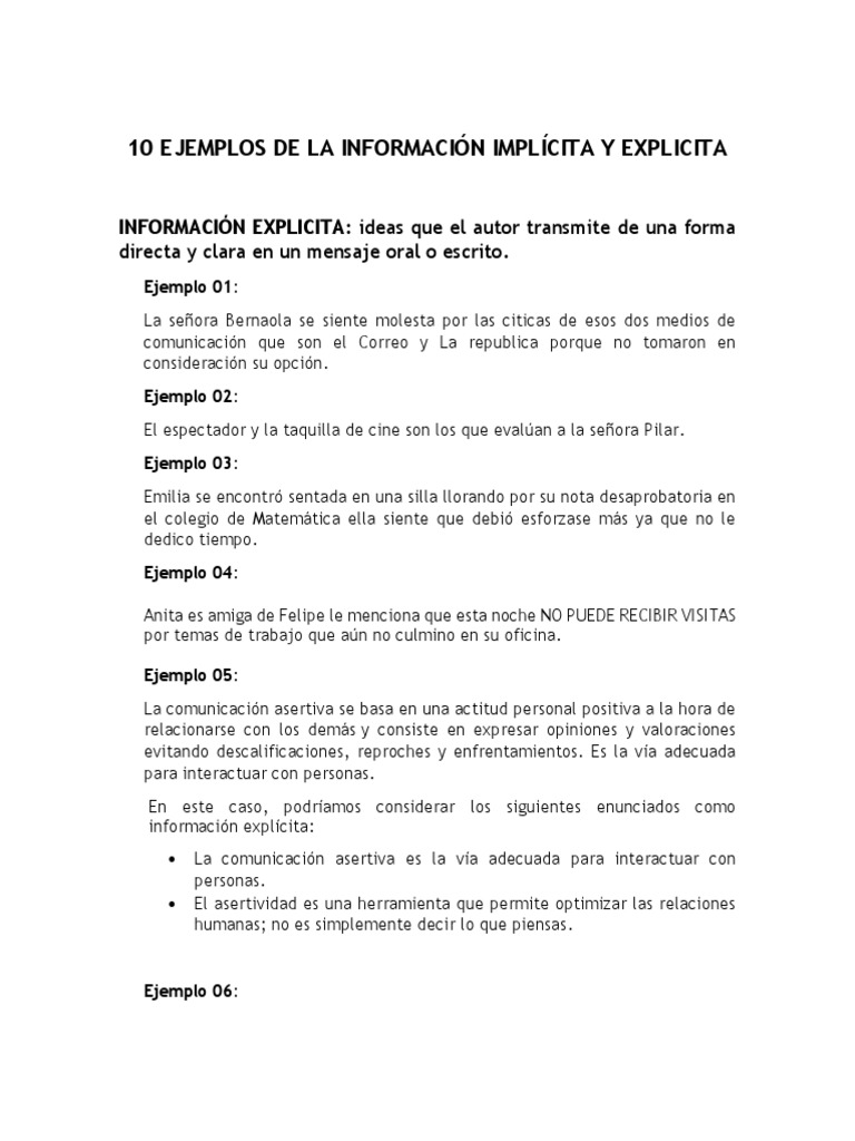 10 Ejemplos de La Información Implícita y Explicita | PDF | Gases | Agua