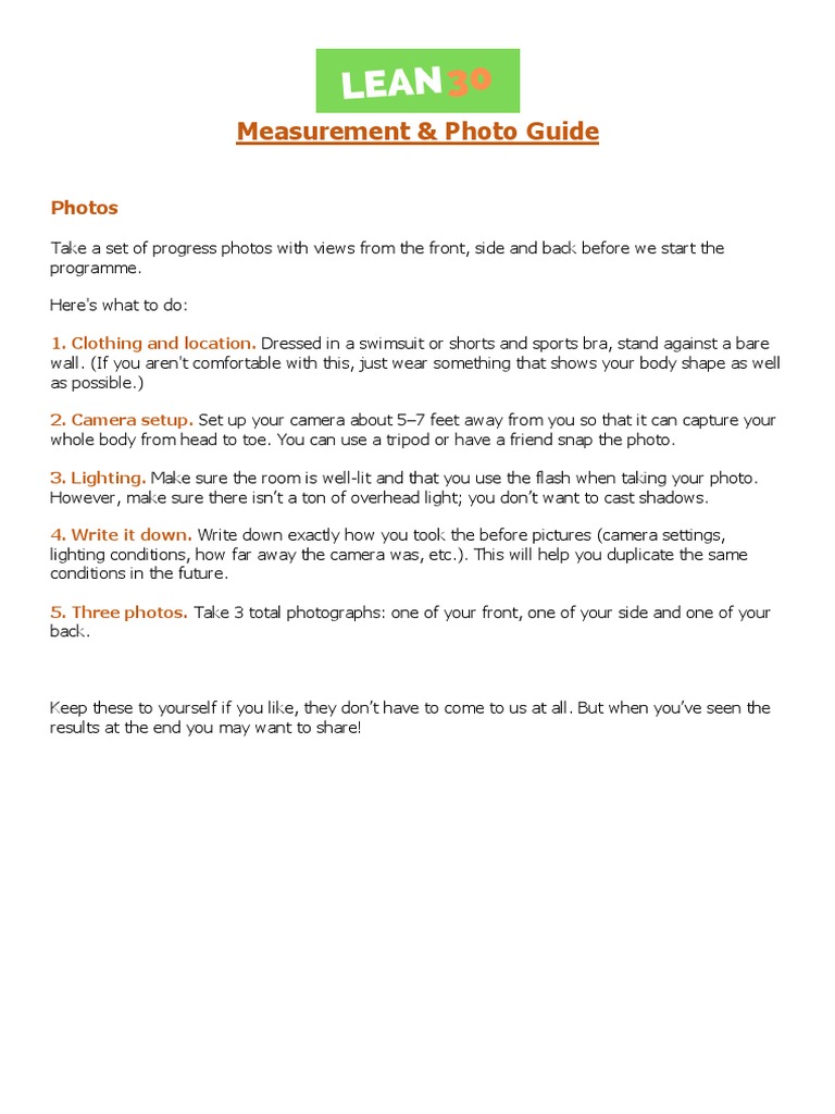 Lean30 Measurement & Photo Guide | PDF | Self-Improvement | Lifestyle