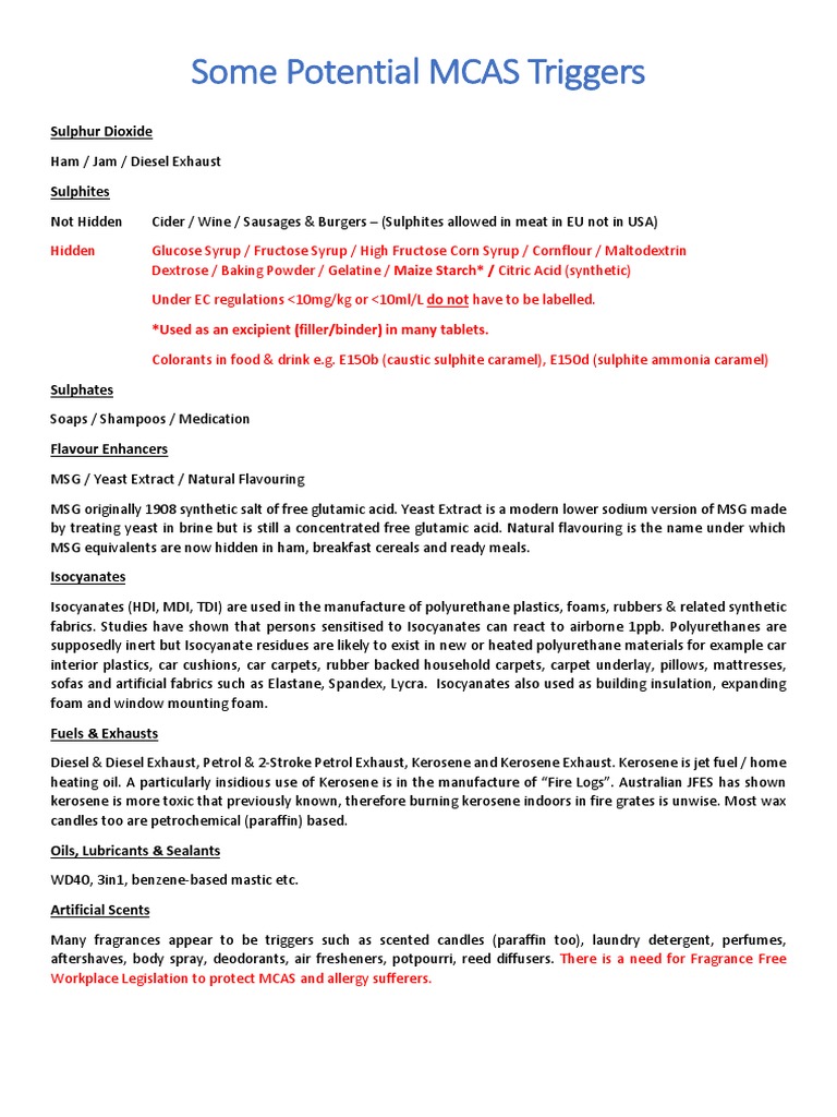 MCAS - Some Potential MCAS Triggers Incl Hidden Sulphites | PDF ...