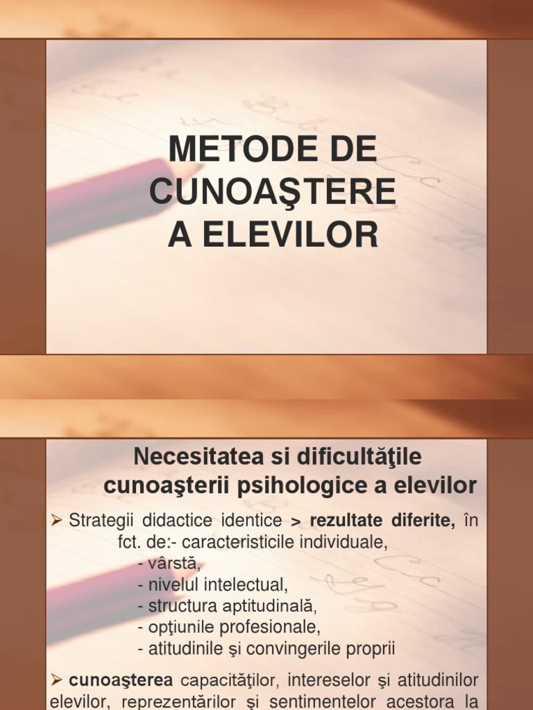 Psih Ed 02 Metode de Cunoastere A Elevilor | PDF