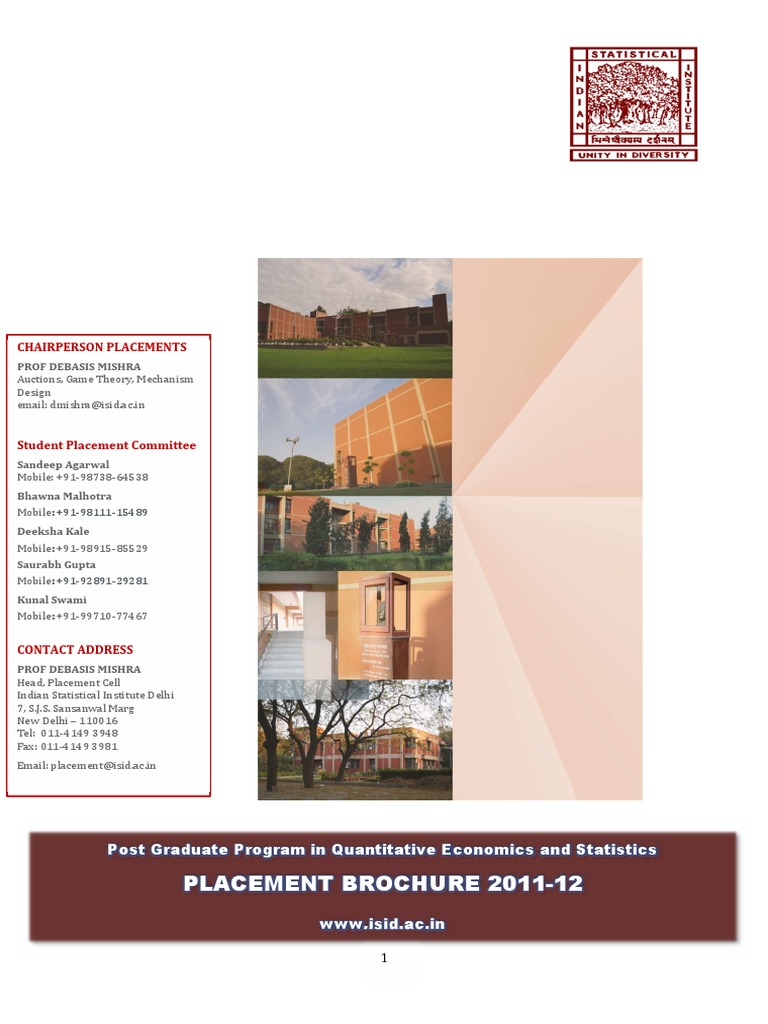 Placement Brochure, ISI Delhi, 2011-2012 PDF | PDF | Science
