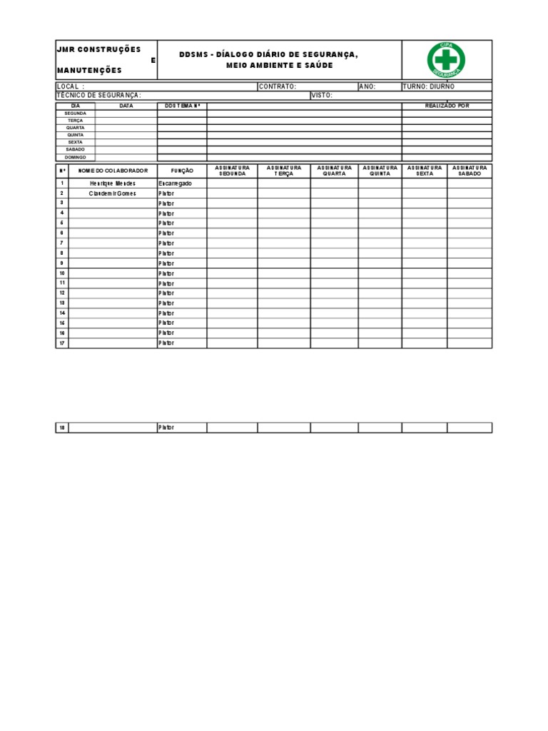Modelo de Formulario de DDS JMR CONSTRUÇÕES | PDF | Natureza