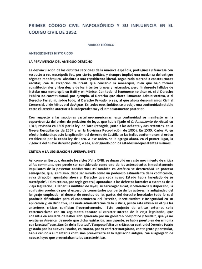 Influencia del Código Napoleónico en 1852 | PDF | Instituciones ...